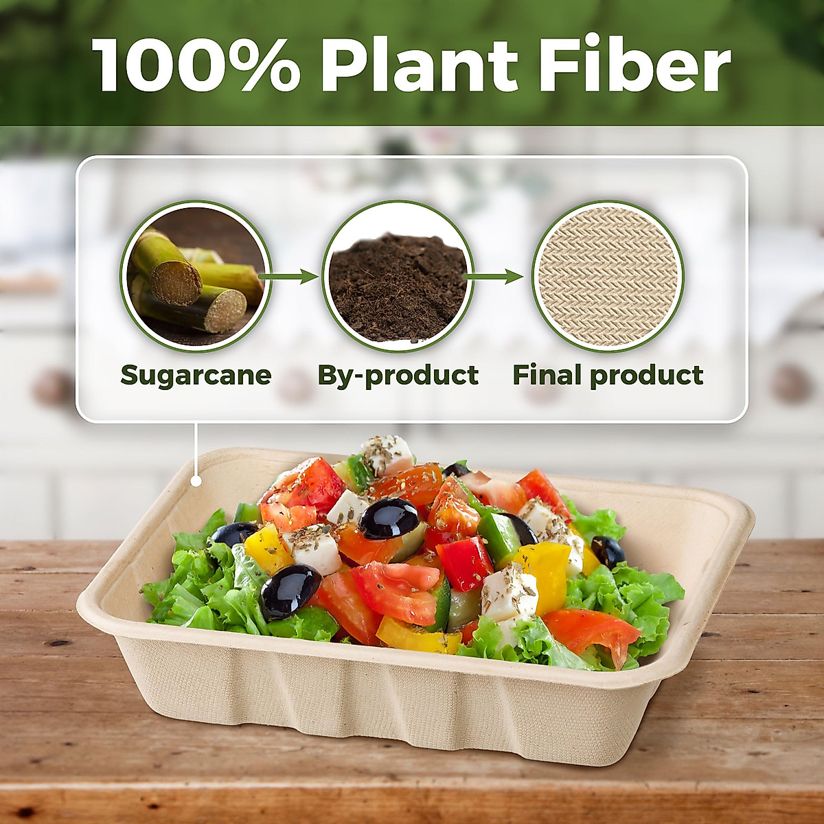Harvest Pack GOURMET SHOWCASE [400 COUNT] Sugarfiber 32 oz Compostable Disposable Food Container Serving Trays, Rectangle, Made from 100% Eco-Friendly Plant Fibers
