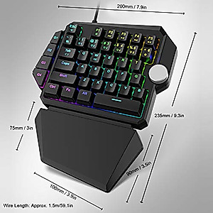 070 44 Keys One Handed Keyboard, RGB Backlight Mechanical Keyboard, Gaming Keyboard for PC, Computer Peripherals