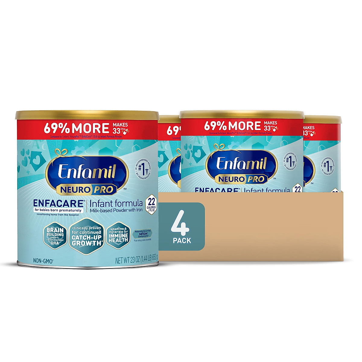 Enfamil NeuroPro EnfaCare High Calorie Premature Baby Formula, Milk-Based with Iron, Brain-Building DHA, Vitamins & Minerals for Immune Support, easy-to-digest proteins, Baby Milk, 23 Oz Can, 4 Count