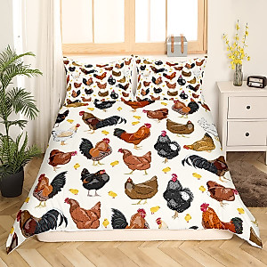 Feelyou Chicken Comforter Cover Cute Chicken Pattern Bedding Set for Boys Girls Children 3D Animals Theme Duvet Cover Room Decor Twin Size Quilt Cover 2Pcs