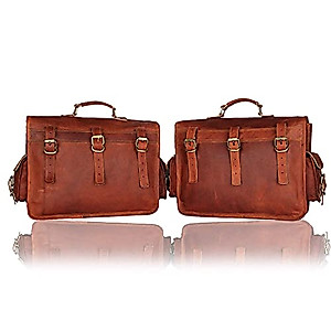 Saddle Bags Motorcycles Bike Powersports Accessories Road Bicycle 15 Inches Pair Leather Brown Scooter Panniers Saddlebags Water Saddle Rear Rack Bag Panniers for Tool Gear Pouch