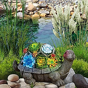 CT DISCOUNT STORE Solar Garden Statue Turtle Figurine - Colorful Succulent and 7 LED Lights Outdoor Lawn Decor - Garden Tortoise Statue for Patio, Lawn and Garden - Unique Gift for Family and Friend
