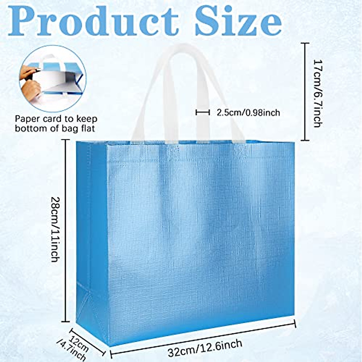 Rikkmte 12Pcs Reusable Gift Bags,Blue Glossy Tote Bags with Handle,Glossy Finish Grocery Bag,Non-woven Shopping Bags,Foldable Bridesmaids Bags Gift Bags for Women Bridesmaid Wedding Birthday Party