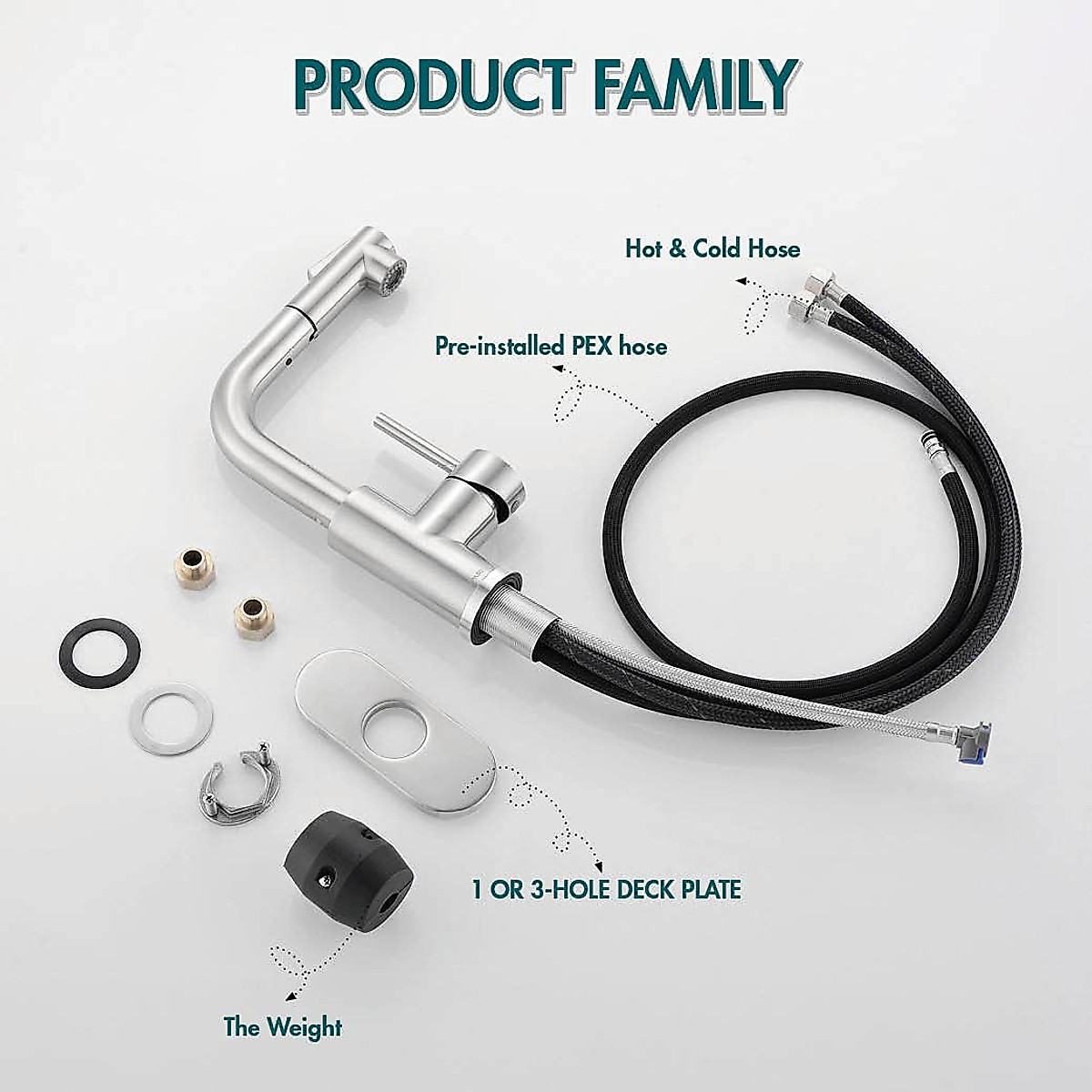 APPASO Bar Sink Faucet 8 INCH, Brushed Nickel Kitchen Faucet with Pull-Out Sprayer Stainless Steel, Modern Single Handle Bathroom Utility Faucet, Pull Down Small Faucet for RV Camper Outdoor Restroom