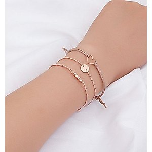 XOCARTIGE Layered Bracelet Set Assorted Beaded Bracelet Multiple Stackable Wrap Bangle Jewelry Adjustable (Rose Gold)