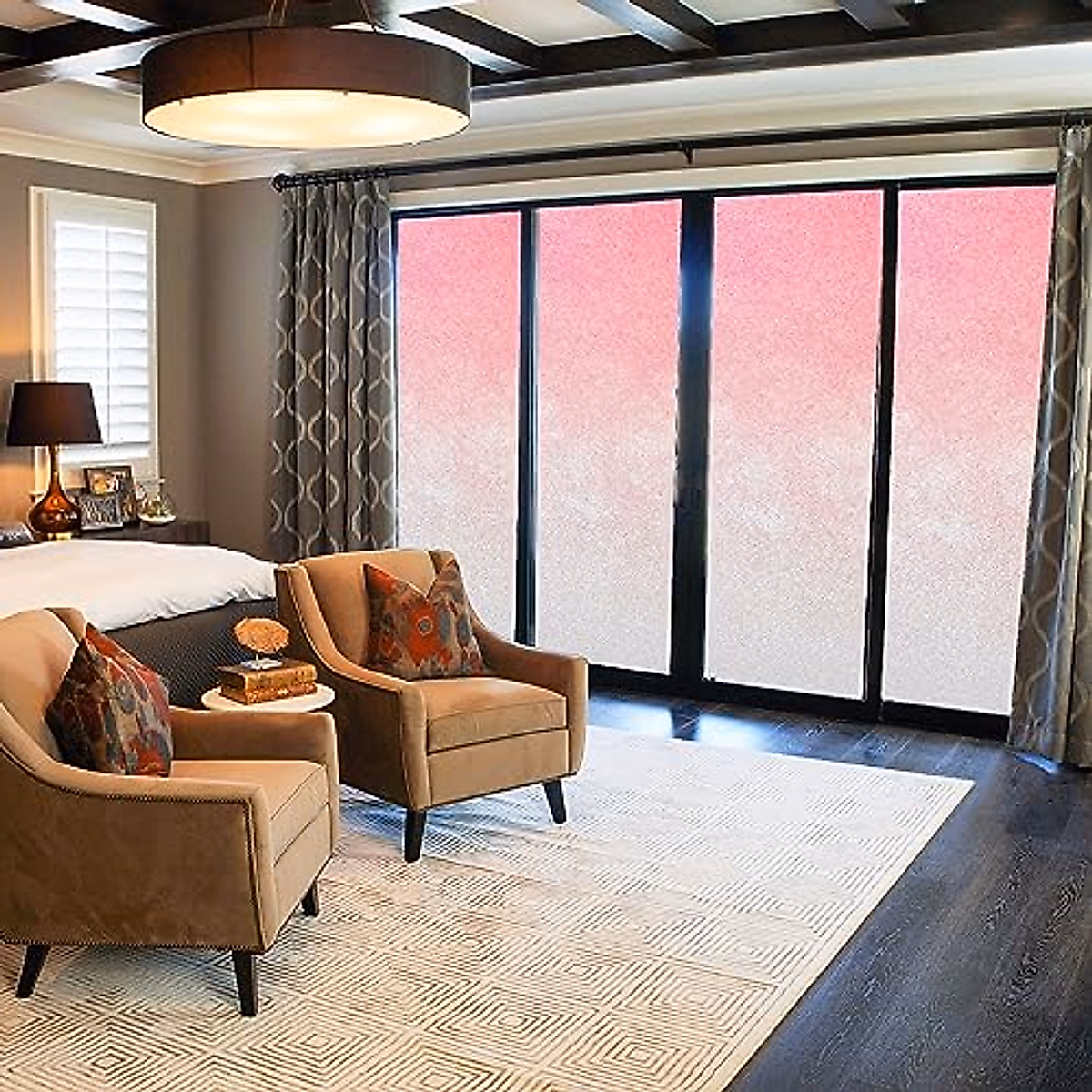 IOACIY Privacy Window Film Frosted Glass Sticker for Home Office Static Anti-UV Window Paper Decorative Window Covering for Bathroom (Universe Outer Space Starry Sky Red Blue-178, 17.7" x 23.6")