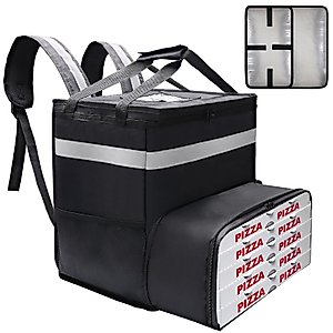 Anglekai Food Delivery Backpack for Bike, Expandable Pizza Delivery Bags with 2 Pockets/ 2 Support Boards/Reflective Strip, Insulated Delivery Bags for Food Delivery Bags for Bike