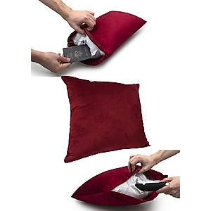 Norott Decorative Throw Pillow Vault Secret Pocket-6.5x10.5-Keep Items Private Safe Secure in Plain Sight-Beds-Couch-Sofa-Any Room-Travel Use- Square Crimson-17.5x17.5x6.5 inches