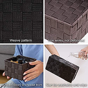 VK Living Woven Storage Box Basket Bin Container, Woven Strap Basket, Nylon Woven Box Basket, Underwear Bra Storage Organizer Divider for Drawer, Dresser, Closet, Black, Set of 4
