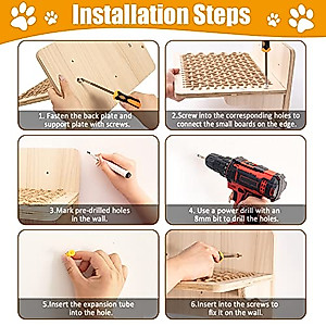 4 Pcs Wall-Mounted Cat Hammock Climbing Steps Set, Cat Shelves Perches with Scratching Mat, Cat Wall Furniture for Indoor Cats Playing Lounging Climbing