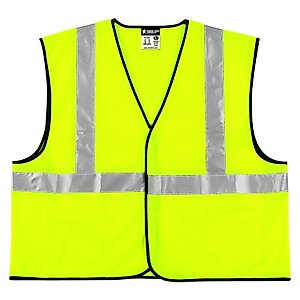 MCR Safety VCL2SLM 2" Silver Reflective Economy Class 2 Safety Vest with Hook and Loop Front and 3 Pockets, Medium, Lime
