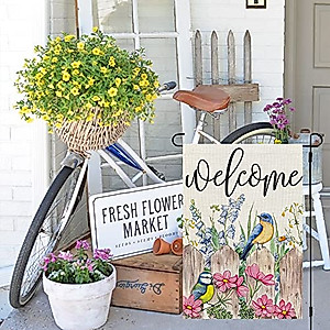 CROWNED BEAUTY Spring Garden Flag Floral 12x18 Inch Double Sided for Outside Birds Welcome Burlap Small Yard Holiday Decoration CF753-12