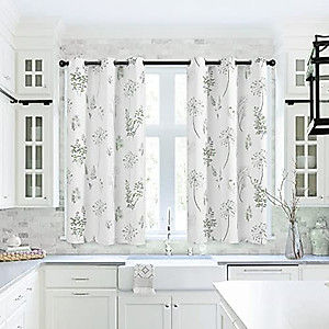 XTMYI Short Bathroom Curtains for Small Window,80% Blackout Watercolor Eucalyptus Wildflowers Boho Curtains for Kitchen Nursery,45 Inch Length,Sage Green and Grey