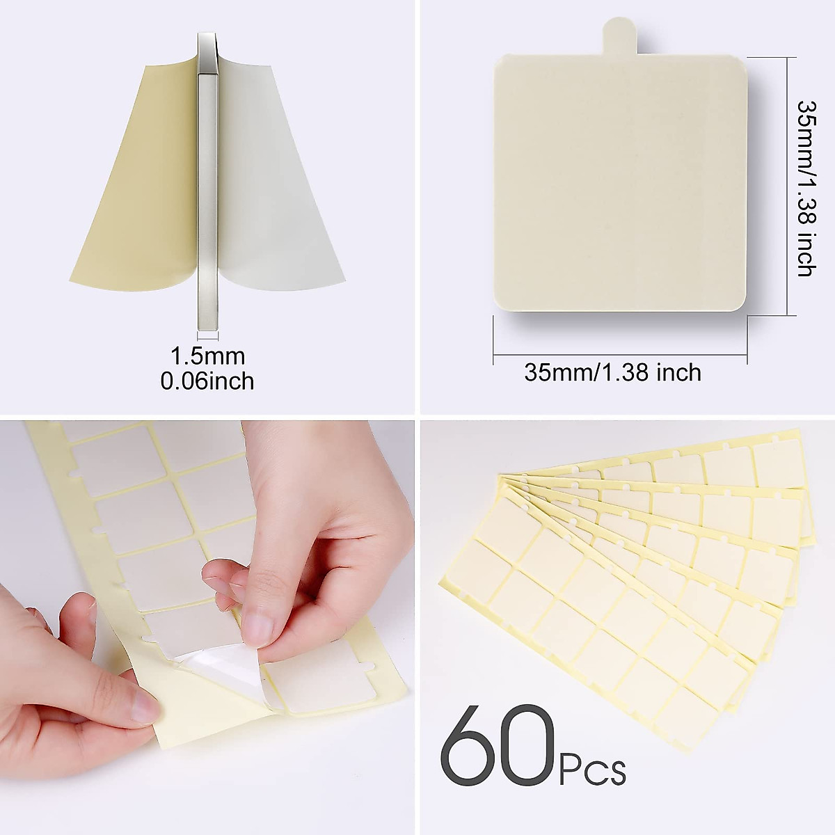 Sonicism 60 Pack Pyramid Double Sided Tape Squares for Acoustic Foam Sheets, Heavy Duty Wall Mounting Tape Squares for Polyester Foam Acoustic Panels, 1.4-in Squares, Transparent