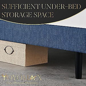 yoyomax Full Size Upholstered Bed Frame Platform with Linen Fabric Headboard and Strong Wooden Slats Support, Non-Slip & Noise-Free, Easy Assembly, No Box Spring Needed, Blue