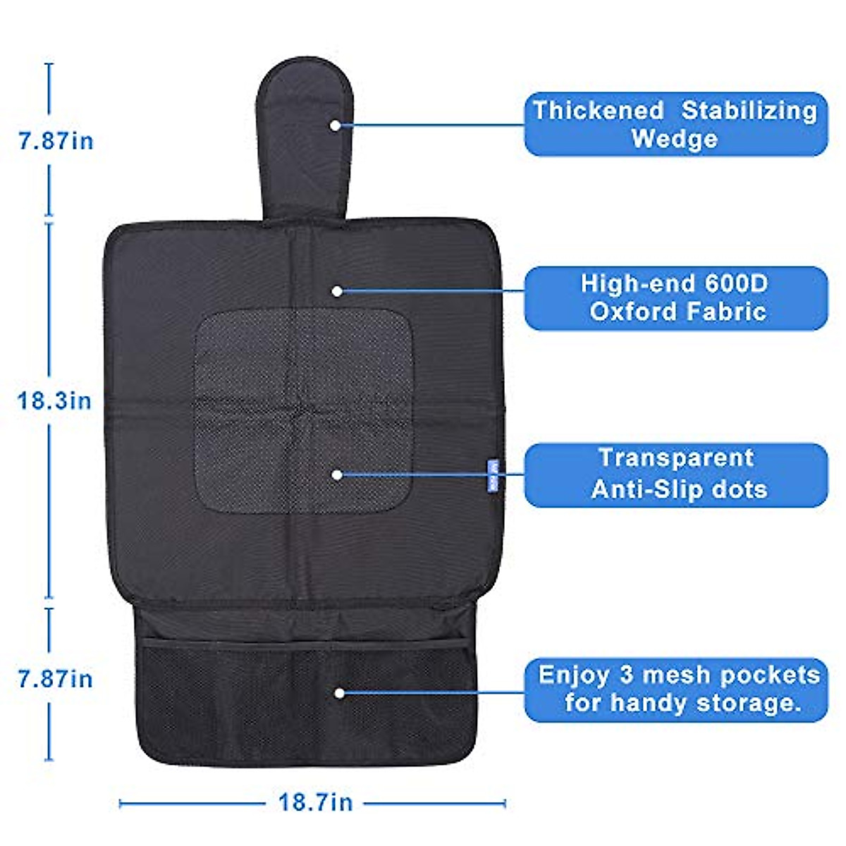 INFANZIA Car Seat Protector,Carseat Protectors for Child Baby Car Seat,Carseat Seat Protector for Leather Seats,Durable,600D Fabric,Reinforced Non-Slip Dots & 3 Mesh Pockets for Handy Storage