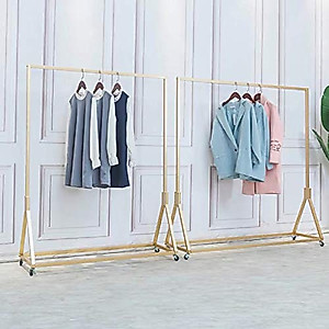 FURVOKIA Modern Simple Heavy Duty Metal Rolling Garment Rack with Wheel,Retail Display Clothing Rack, Single Rod Floor-Standing Hangers Clothes Shelves (Gold Square Tube A, 39 L)