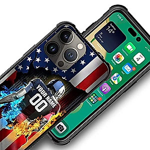 DJSOK Case Compatible with Personalized Rugby Football Sport-Custom America Flag Name Number Custom Phone Cove case for iPhone 15/14 Pro Max 13 12 11 Mini/Xs X Xr/7 8 Plus SE2 2020 Men Women Fans Gift