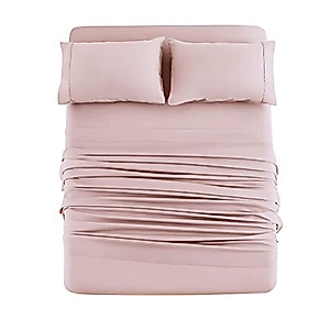 Mohap Bed Sheet Set 4 Piece Bedding Double Brushed Microfiber Soft Bedding Easy Care Full Pink