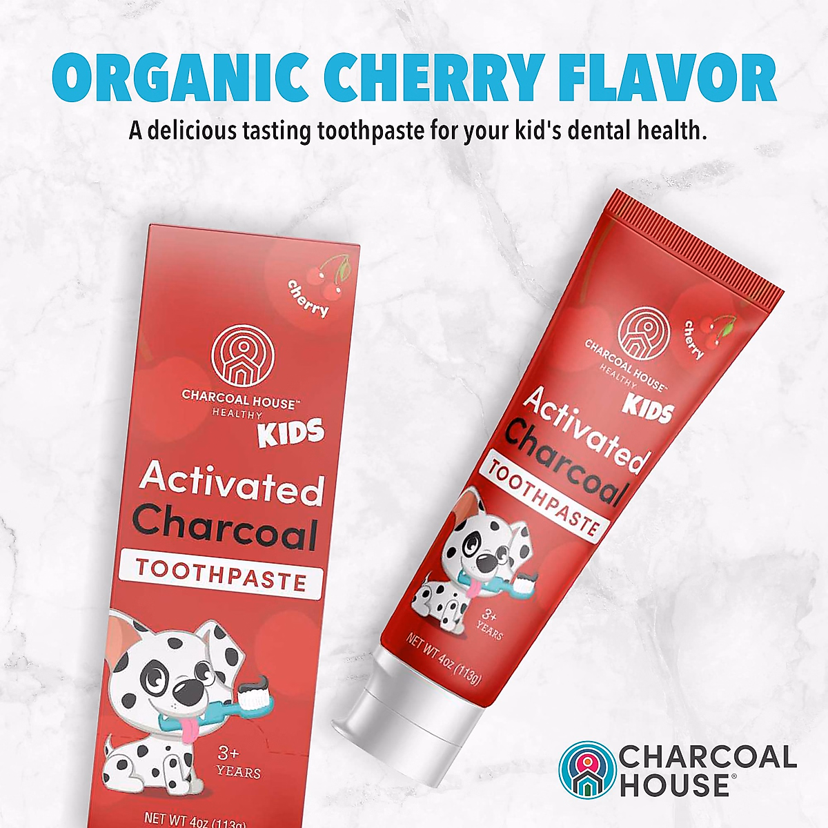 Charcoal House Activated Charcoal Teeth Whitening Toothpaste for Kids | Non-Toxic, Teeth Whitening, Natural Cherry Flavor, Fluoride Free, Natural, Vegan