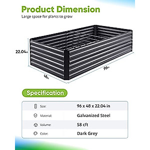 Quictent Galvanized Raised Garden Bed 8x4x2 Ft Tall Garden Bed Extra Height 22.04" Outdoor Heightened Planter Box for Deep Root Vegetables Herbs 4 Tomato Cages Weed Barrier Included Upgraded Wing Nuts