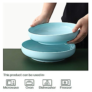 DOWAN 10" Shallow Serving Bowls, 60 oz Large Serving Bowls and Platters, Serving Plate for Salad Pasta Soup Fruit, Porcelain Serving Dishes for Dinner Party, Set of 2, Turquoise