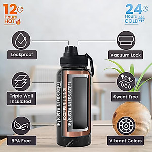 Lexlion Tea Infuser Bottle - Fruit Infuser Water Bottle 32 Oz, Triple Walled Insulated Stainless Steel Bottle, Thermal Leaf Infuser, Silicone Sleeve, 3 Lids Leakproof, Metal Mug Gallon