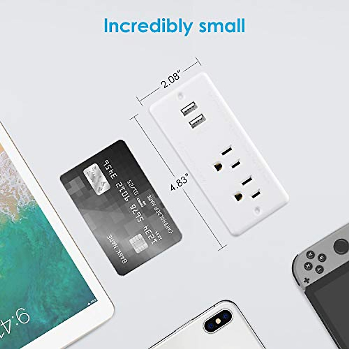 Recessed Power Strip with USB,Flat Plug Ultra Thin Extension Cord,Furniture Desktop Charging Station for Side Table,End Table,Flush-Mount Desk Outlet Power Grommet with 9.85ft Cord(White)