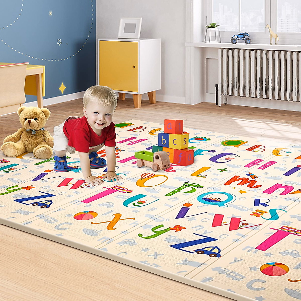 Foam Crawling Mat Baby Folding Play Mat Kids Reversible Extra Large Non Toxic Waterproof Infants Rug Toddler for Picnic Outdoor Playroom