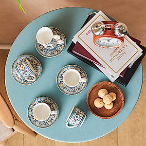 KARACA Beylerbeyi Porcelain Turkish Coffee Cup Set of 6, 12 Piece, 80ml, 6 Porcelain Coffee cups, Espresso Cups with Saucers, Porcelain Design with Blue and White Patterns