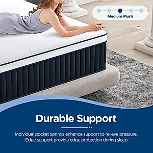 DIGLANT King Mattress, 14Inch Medium Plush Supportive Memory Foam Hybrid Mattress, Pressure Relief 7-Zone Individual Pocket Springs King Size Mattress in a Box, CertiPUR-US Certified, 76"*80"