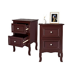 Royard Oaktree Upgraded Set of 2 Wooden Side Table with 2 Drawers Farmhouse Bedside Table with Storage for Bedroom Living Room,Brown