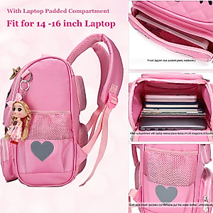 AO ALI VICTORY Girls Backpacks, Waterproof Cute Backpack for Kids Toddler Girl Preschool Bookbags Elementary School Bags (Large, A-Pink)