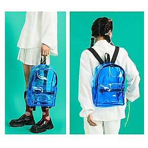 svlftecon Stylish Clear Backpack for Women and Men Lightweight Water Resistant PVC for Work Travel College See Through Transparent (Black,Large)