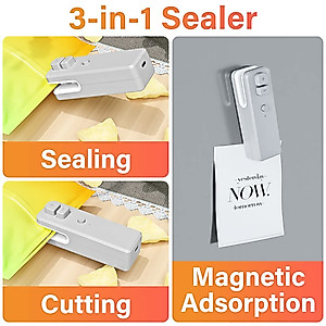 Uluck Mini Bag Sealer,Rechargeable Handheld Plastic Bag Resealer, 3 in 1 Heat Sealer and Cutter,Comes with USB C Cable Power Cable for Chip Bags, Plastic Bags, Snack Bags(No battery required) (Grey)