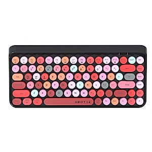 UBOTIE Portable Bluetooth Colorful Computer Keyboards, Wireless Mini Compact Retro Typewriter Flexible 84Keys Design Keyboard (Black-Colorful)