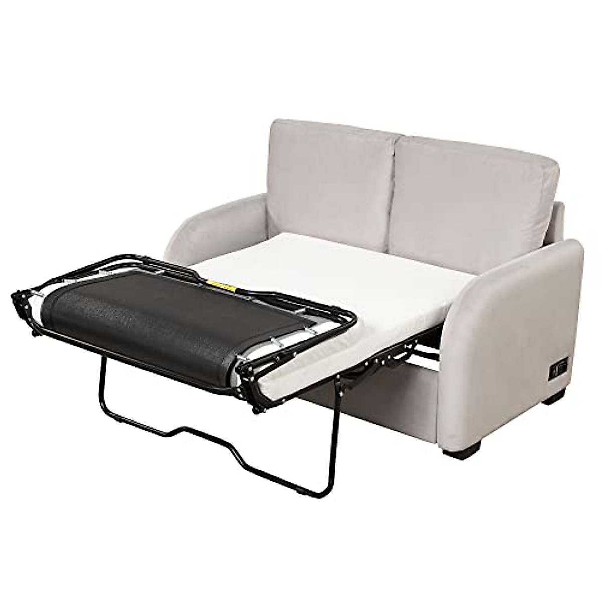 Multifunctional Velvet Loveseat Sofa with Pull Out Sleeper Couch Bed ,USB Port ,3-pin Plug & Twin Memory Mattress for Living Room Furniture Sets, Spaces Saving Design for Home, Apartment and Office