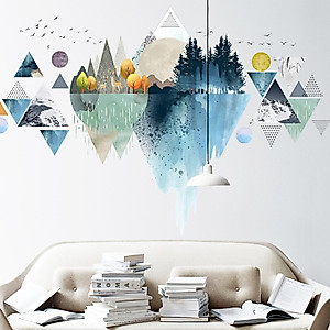 Nordic Geometric Wall Stickers, Removable DIY Mountain Reflection Wall Decal Murals Peel and Stick 3D Wall Art Stickers Murals Home Decor for Boy Bedroom Nursery Rooms Living Room