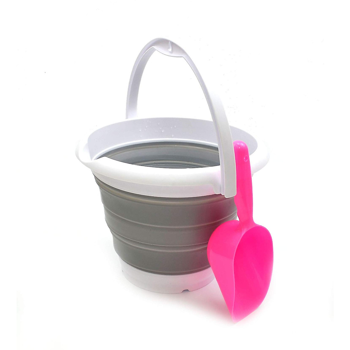 SAMMART 2pcs Kitchen & Outdoor Set : Collapsible Dish Drainer with Drainer Board & 5L Collapsible Plastic Bucket (2, Grey+Grey)