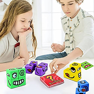 NooQee Expressions Matching Block Puzzle Educational Games Toy Face-Changing Cube Building Block for Kids Preschool 3 Years and Up