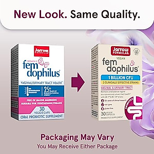 Jarrow Formulas Fem-Dophilus Probiotics 1 Billion CFU With 2 Clinically Effective Strains, Dietary Supplement for Vaginal Health and Urinary Tract Health, 30 Veggie Capsules, 30 Day Supply