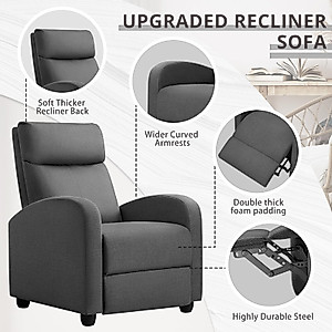 JUMMICO Recliner Chair Adjustable Home Theater Single Recliner Sofa Furniture with Thick Seat Cushion and Backrest Modern Living Room Recliners (Fabric, Black)