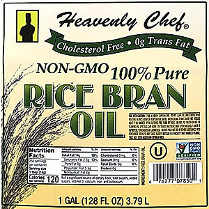 RICE BRAN OIL | 1 Gallon (128 Ounces) | Kosher | All- Natural, Made from 100% Non-GMO Rice | Rich in Vit E and Gamma Oryzanol | Unfiltered, No Trans Fat | by Heavenly Chef