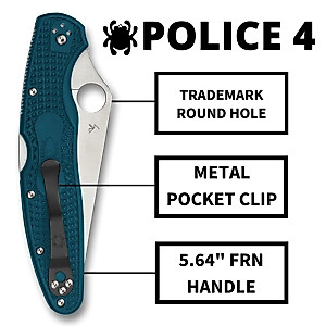 Spyderco Signature Series Police 4 Knife with 4.38" K390 Stainless Steel Blade and Lightweight FRN Blue Handle - PlainEdge - C07FP4K390
