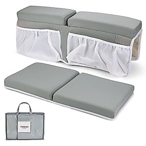 Baby Bath Kneeler and Elbow Rest Pad Set, Super Thick Non-Slip Bathing Kneeling Mat Quick Drying Foldable Knee Pad for Bathing Babies and Toddler Bathing with Toy Organizer Pockets, Gray