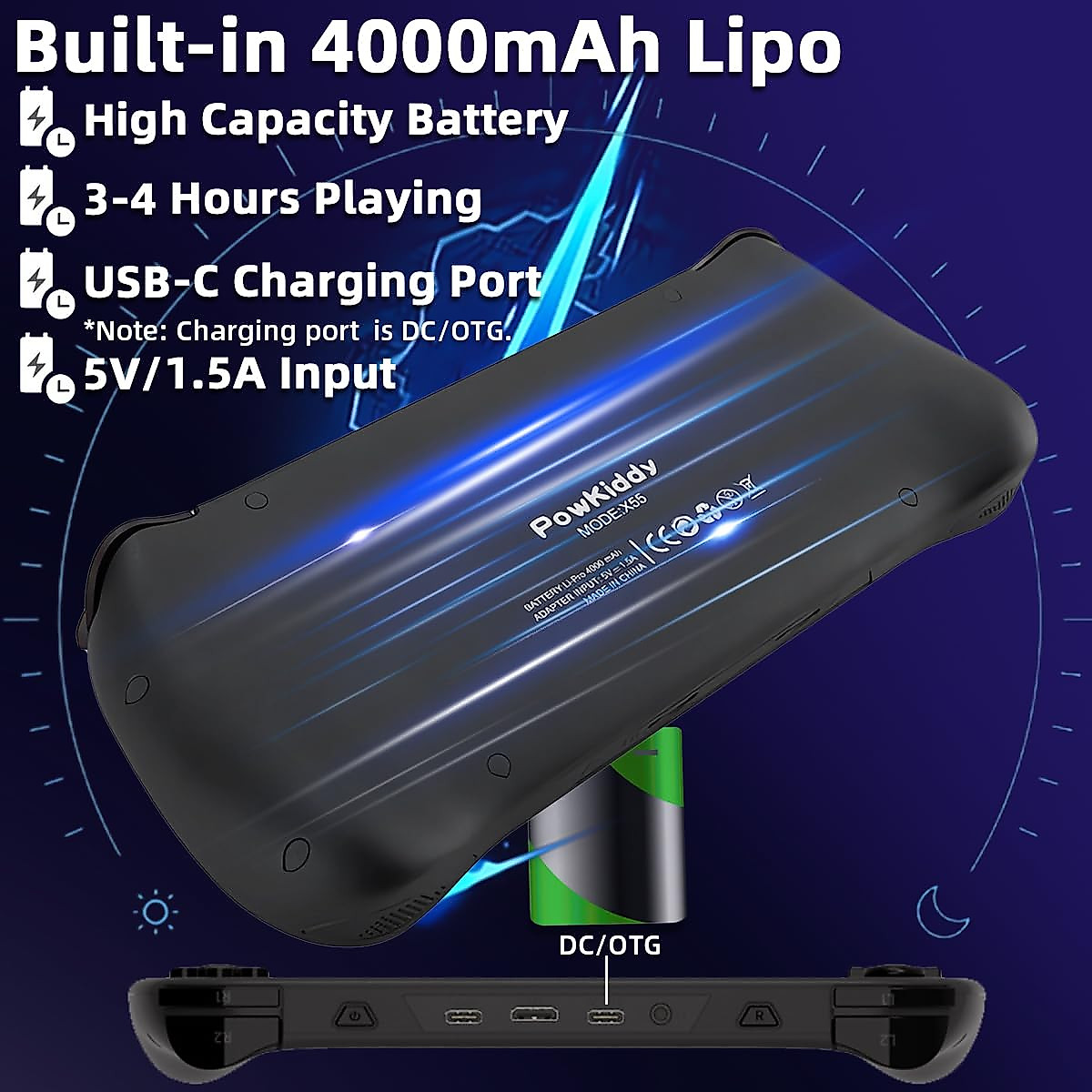 X55 Handheld Game Console 5.5 inch Portable Retro Video Hand-Held Games Consoles Rechargeable RK3566 Hand Held Classic Play System Black