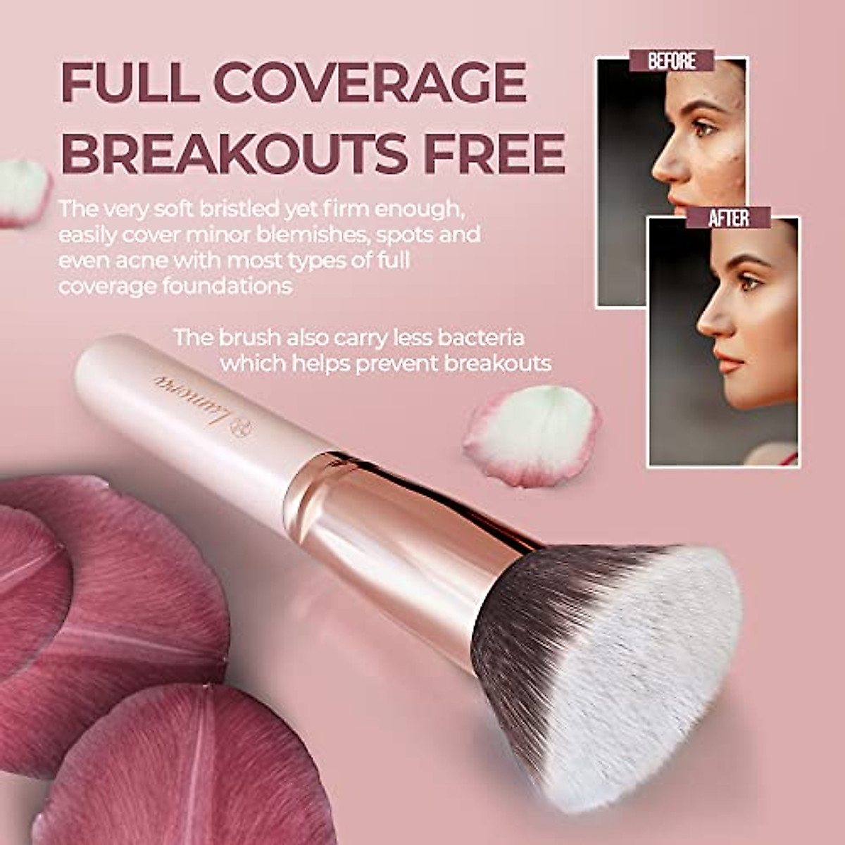 Flat Top Kabuki Foundation Brush - Premium Makeup Face Brush For Liquid, Cream, Powder - Blending, Buffing, Stippling Brush - Pro Quality Synthetic Dense Bristles