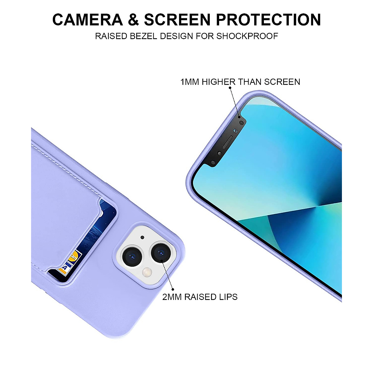 Silicone Wallet Case Compatible with iPhone 13 Case with card holder & iPhone 14 Case with Card Holder, Shock-Absorbing, Soft Slim Card Holder Case Designed for iPhone 13 /iPhone 14 (6.1 inch)-Purple