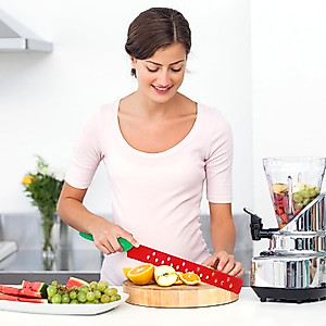 DECHOUS Watermelon Knife, Red Green Watermelon Knife with Sleeve, Kitchen Melon Cutting Knife Fruit Watermelon Cutter Slicer Tool for Kitchen Xmas Party