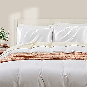 HommxJF White Satin Pillowcase Standard Set of 2 with Envelope Closure，White Silk Pillowcase for Hair and Skin (20x26)